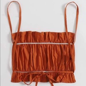 Tops | Ruffle Trim Ruched Back Backless Top In Rust | Poshmark